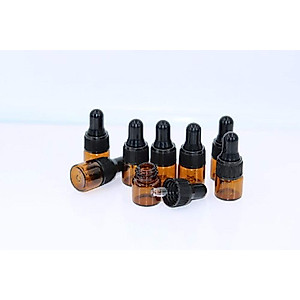 50Pcs Amber Glass Dropping Bottles 1ml Mini Essential Oil Dropper Bottles Empty Travel Perfume Sample Vials Containers with Glass Eye Dropper and Cap in Box(2 Droppers Included)