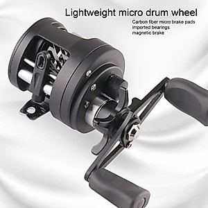 Round Baitcasting Reel, 6.2 : 1 Gear Ratio, Metal Body Lure Fishing Drum Wheel, Bearing, Magnetic Brakes, Micro Object Baitcaster Fishing Reel (DKS50 Right Hand)
