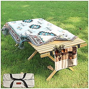 HUIHUIBI Portable Low Picnic Table,4Ft Bamboo Folding Camping Table with Carry Bag and Tablecloth,Foldable Beach Table for Camping,BBQ,Travel,Backyard Patio Party