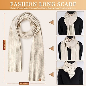 Womens Fleece Lined Winter Hat, Scarf and Glove Set - With Pom Pom Beanie, Long Scarf and Touchscreen Gloves (Oatmeal)