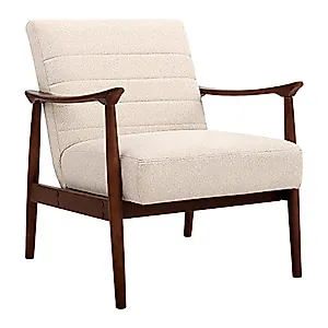 Homestripe Mid-Century Modern Channel Tufted Accent Chair with Wood Arms for Living Rooms, Bedrooms and Small Offices,Set of 1, Beige