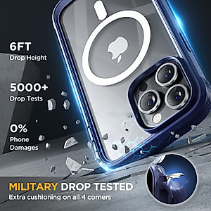 Miracase Magnetic for iPhone 14 Pro Case, [Compatible with MagSafe] [Built-in Tempered Glass Screen Protector] Full-Body Rugged Protective Case with Camera Lens Protector, Gem Blue