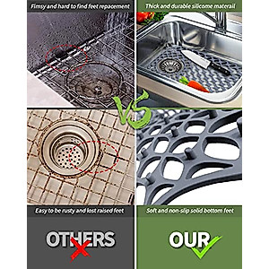 Silicone Sink Mat - Sink Protectors for Kitchen Sink Kitchen Sink Protector Grid Accessory Folding Non-slip Sink Mats Sink Rack for Bottom of Sink(1Pack - Rear Drain Mat - Grey,13.58 ''x 11.6 ''）