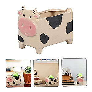 HANABASS 2pcs Decoration Animal Garden Pots Planters Zodiac Bonsai Lovely Indoor Plants Flower Cactus Gift Container Ox Center Plant Succulent Office Pot Cow Ceramic Home Year Cows Balcony
