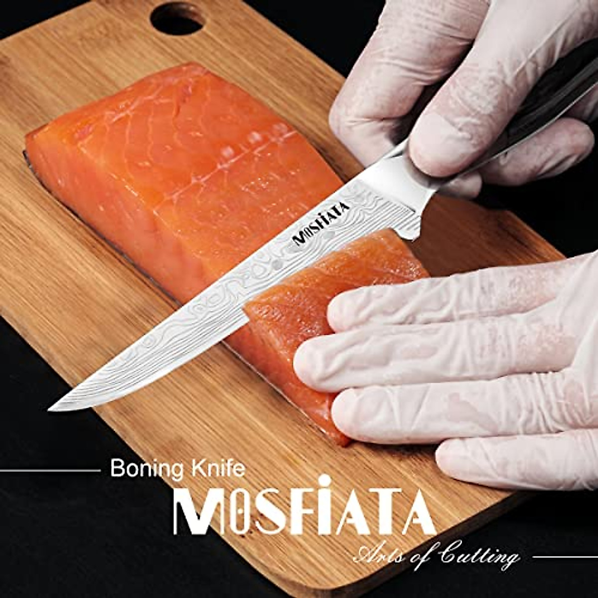 MOSFiATA 6" Boning Knife, Sharp Kitchen Cooking Knife with Finger Guard and Knife Sharpener, German High Carbon Stainless Steel EN1.4116 Chef’s Knife with Micarta Handle and Gift Box