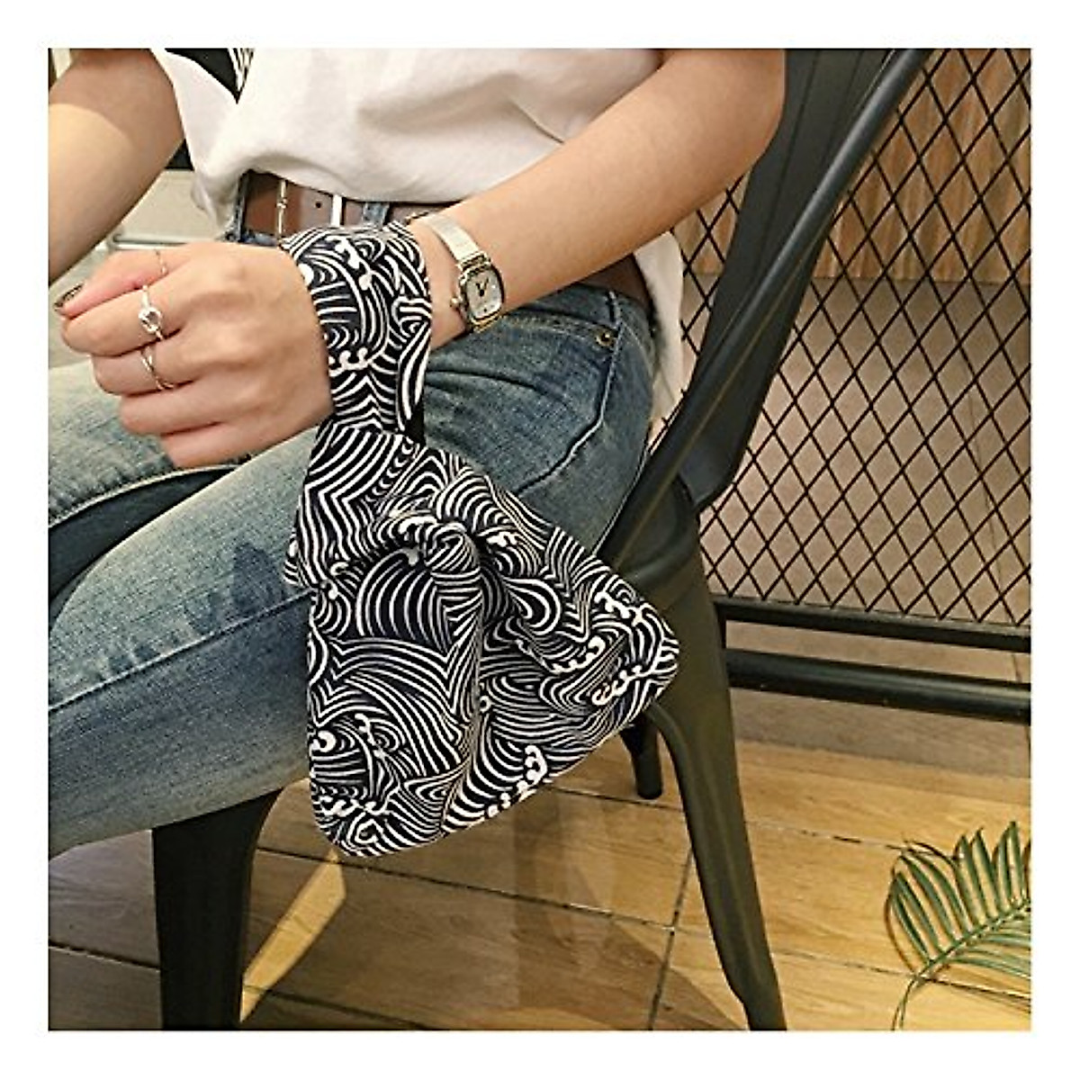 Chezi Women's Japanese Pattern Cotton Knot Bag Small Size Canvas Tote (cloud)