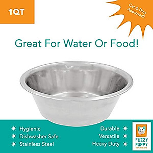 Fuzzy Puppy Pet Products Standard Feeding Bowl for Every Pet Size, Fits into Raised Feeders, Metallic Silver, Stainless Steel, 1 Quart (STFD-1Q)