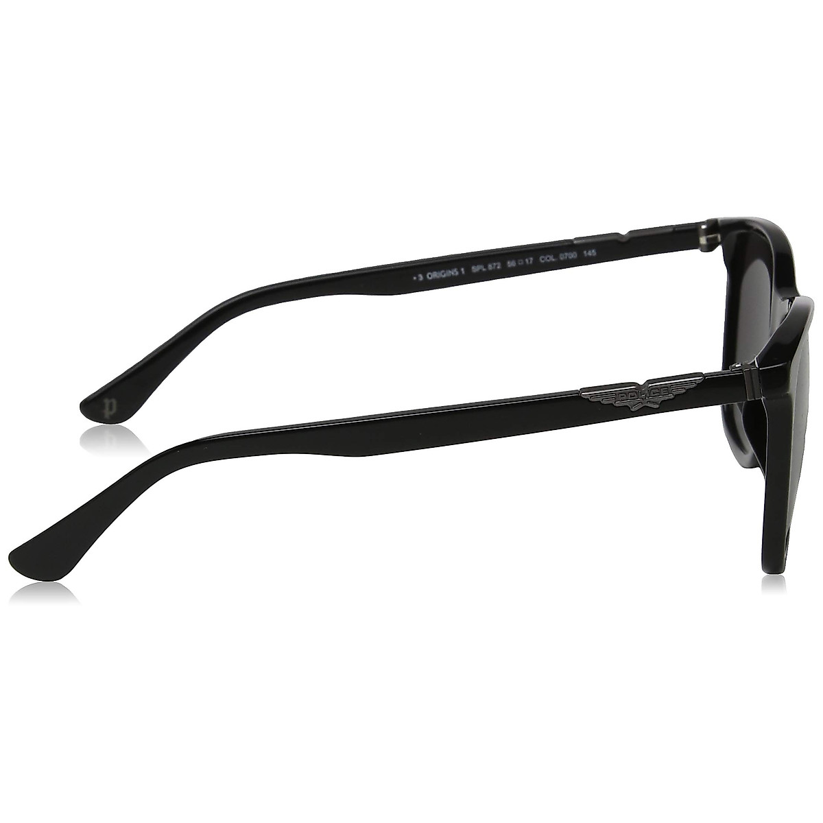 Police Origins 1 SPL 872 700 Black Plastic Rectangle Sunglasses Grey Lens, 56-17-145