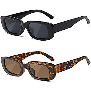 Tskestvy 2 Pack Polarized Square Rectangle Sunglasses for Women Men Y2K Retro Vintage Trendy Shades 90S Cute