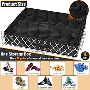 Berlune Set of 4 Under Bed Shoe Storage Organizer, Fits Total 48 Pairs Fabric Shoe Containers Box with Clear Cover and Handles Breathable Shoe Storage Bins Shoe Storage Bag, 29.5 x 23.2 x 5.1 Inches