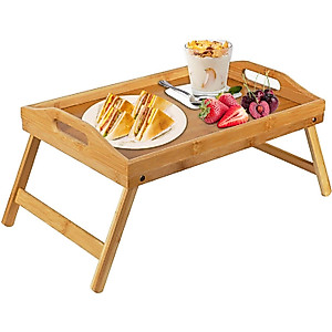 Bamboo Bed Tray Table with Foldable Legs & 5-Piece Bamboo Drawer Organizer Set
