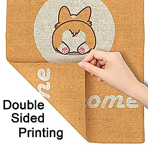 Moslion Welcome Corgi Garden Flags Double Sided Cute Animal Dog Pug Puppy Ass Yard Flag 12.5x18 Inch Burlap Banners Home Decorative Outdoor Villa