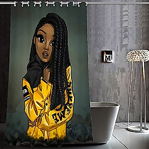 TIMYCA Black African Girl Bathroom Sets with Shower Curtains and Rugs, Toilet Lid Cover, Bath Mat, Inspirational Quote African Shower Curtain Set with Hooks, Waterproof Bathroom Shower Curtain Sets
