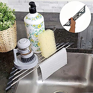 Roll Up Sponge Holder for Counter, Sink Organizer for Kitchen, Bathroom, Laundry Room, 304-Stainless Steel Sink Organizer for Sponge, Brush, Scrubber, Soap Dispenser Holder, Dish Drying Rack(Black)