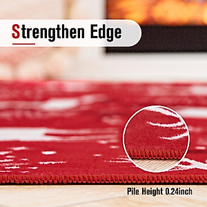 Asrug Christmas Red Rug-2x3 Reindeer Washable Area Rug Entryway Throw Rugs Indoor Doormat Diamond Floor Cover Snowflake Accent Low Pile Small Carpet for Bedroom Living Room Entry Decor