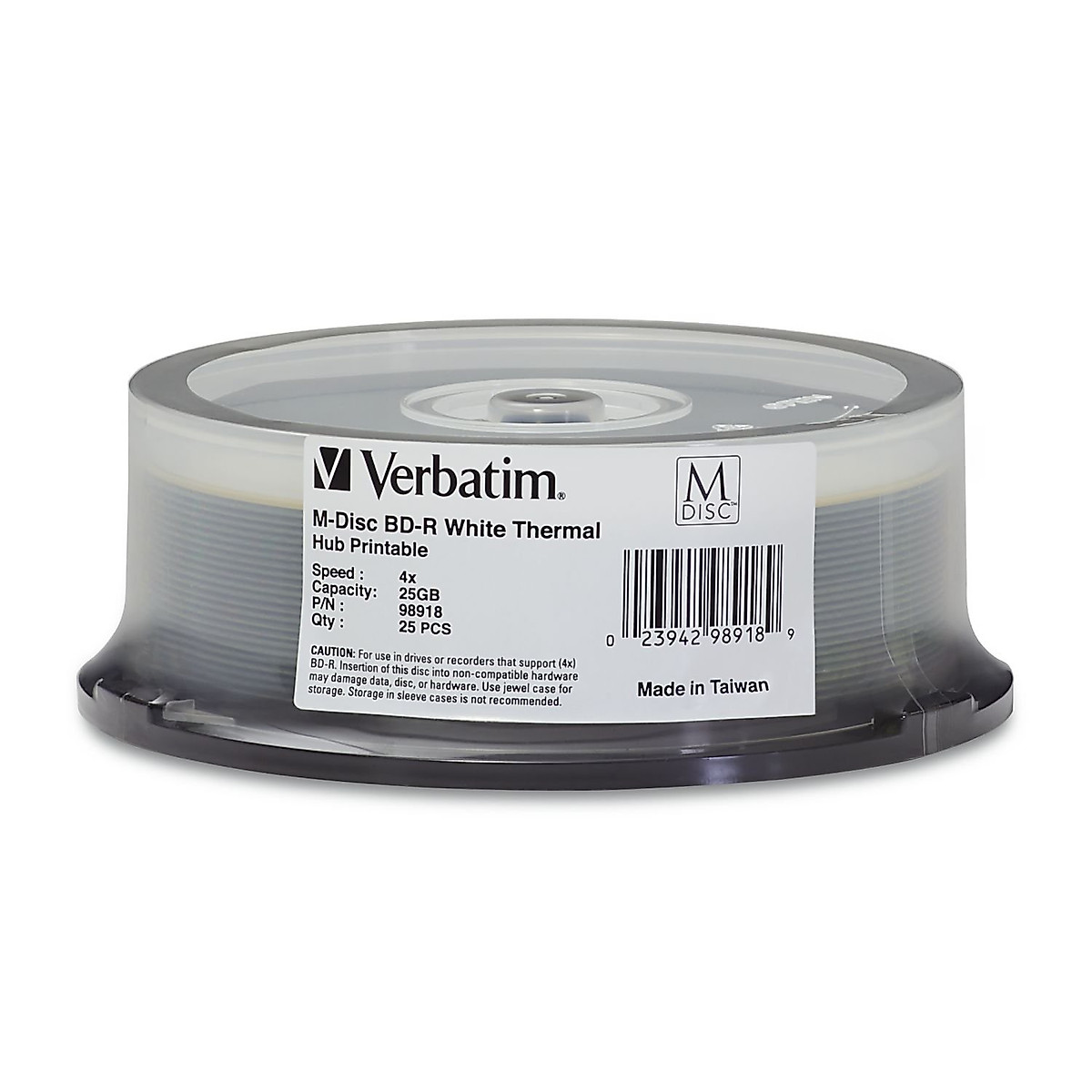 Verbatim M DISC BD-R 25GB 4X White Thermal Hub Printable - 25pk Spindle, 98918