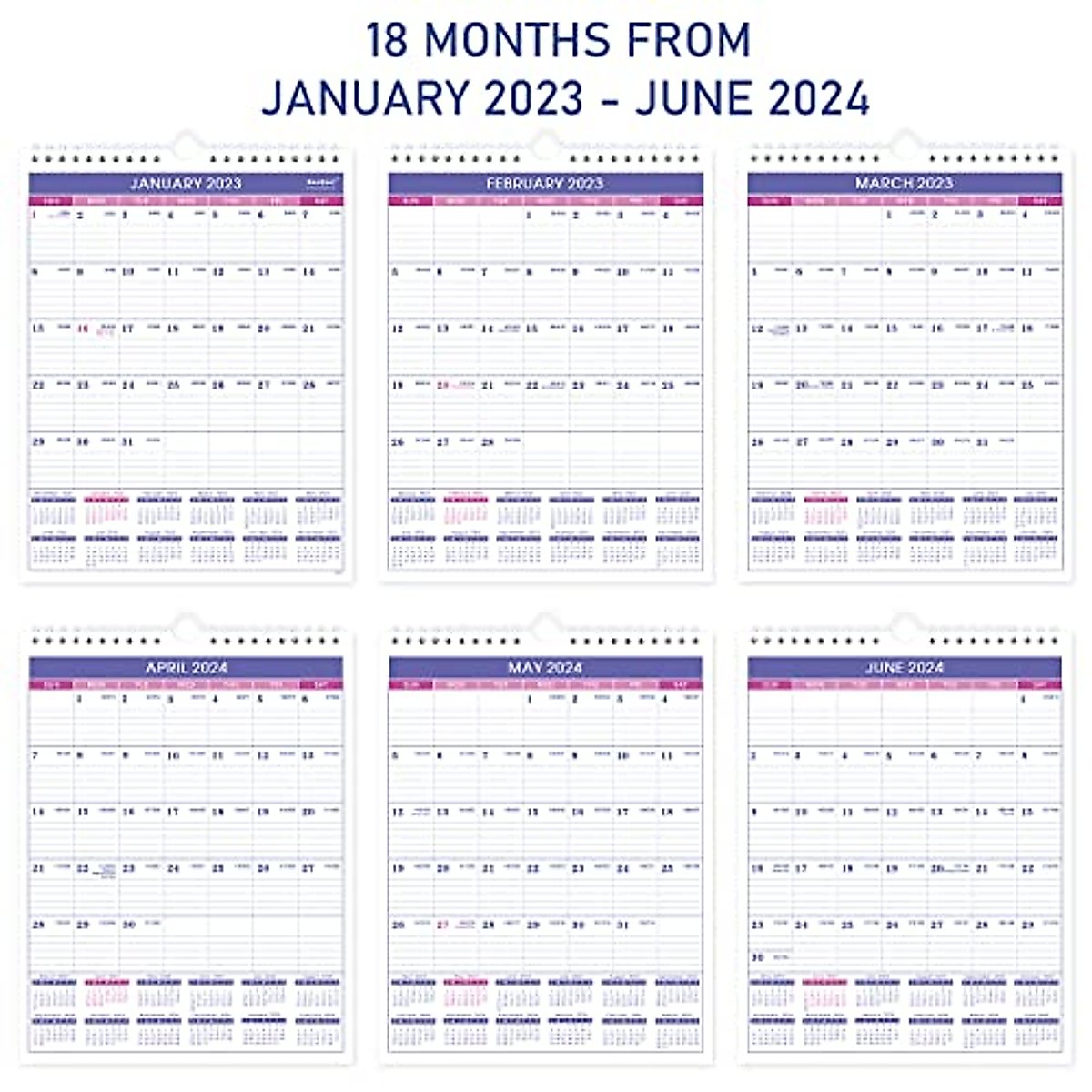 2023-2024 Wall Calendar - 18 Months Calendar 2023-2024 from Jan. 2023 - Jun. 2024, 8.5" x 11", Twin-Wire Binding, Ruled Blocks with Julian Dates, Perfect Wall Calendar for Organizing
