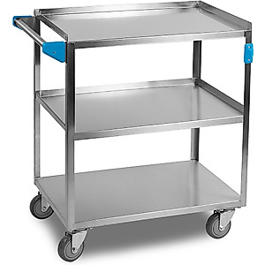 Carlisle FoodService Products Stainless Steel 3 Shelf Utility Cart, 18" x 17", Silver