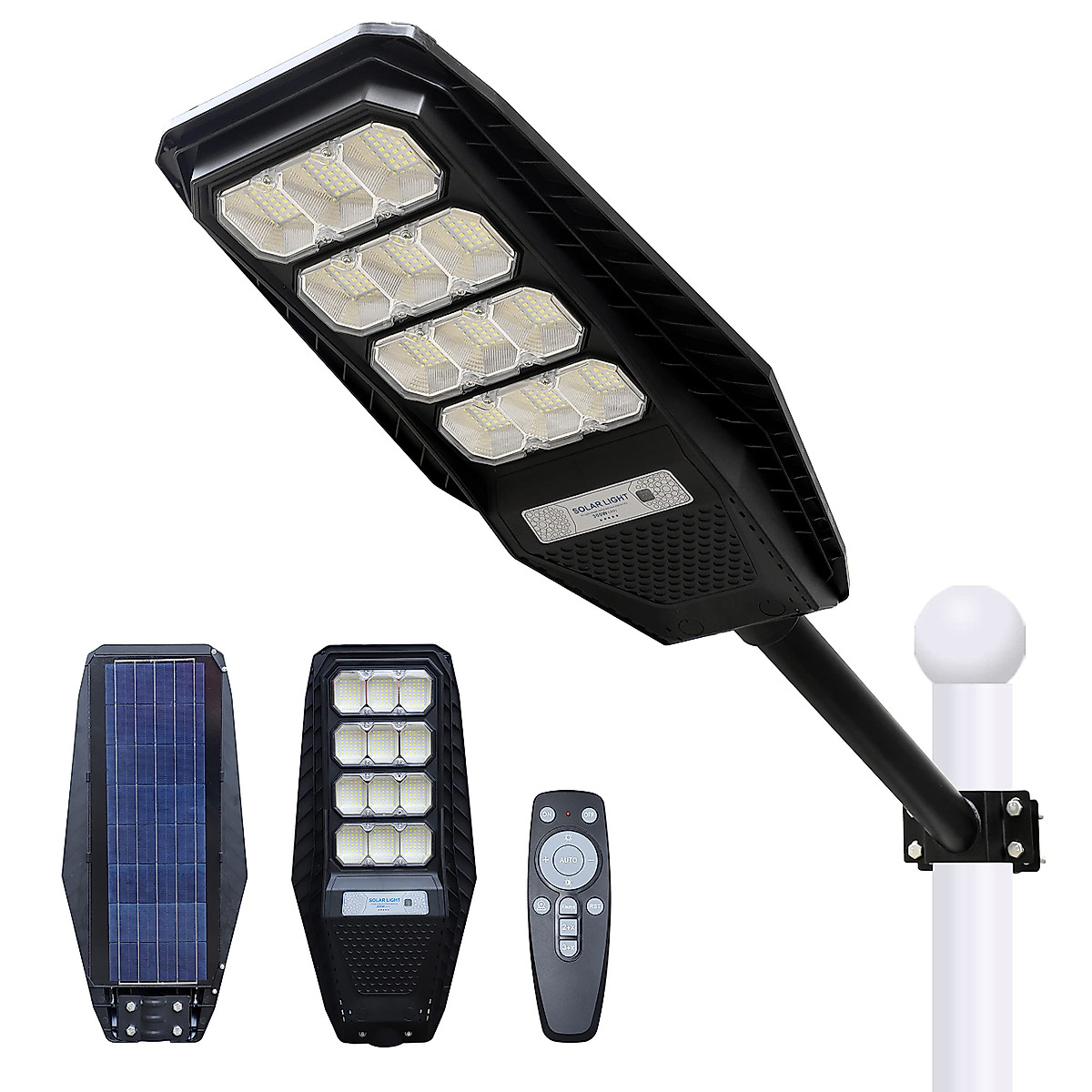 HangGe SUN 300W Solar Street Light Outdoor Lamp Dusk to Dawn LED Solar Lights with Remote Control 24000LM Flood Light Solar Powered,IP66 Waterproof Security Lighting,for, Yard Garden Street