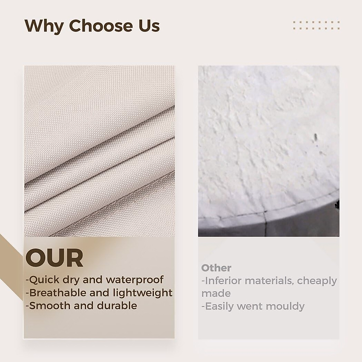 Homaisson Swing Cushion Covers, Waterproof Outdoor Swing Seat Protection Cover, 600D Oxford Cushion Replacement Swing Seat Cover for Patio Garden Yard(Beige,XL)