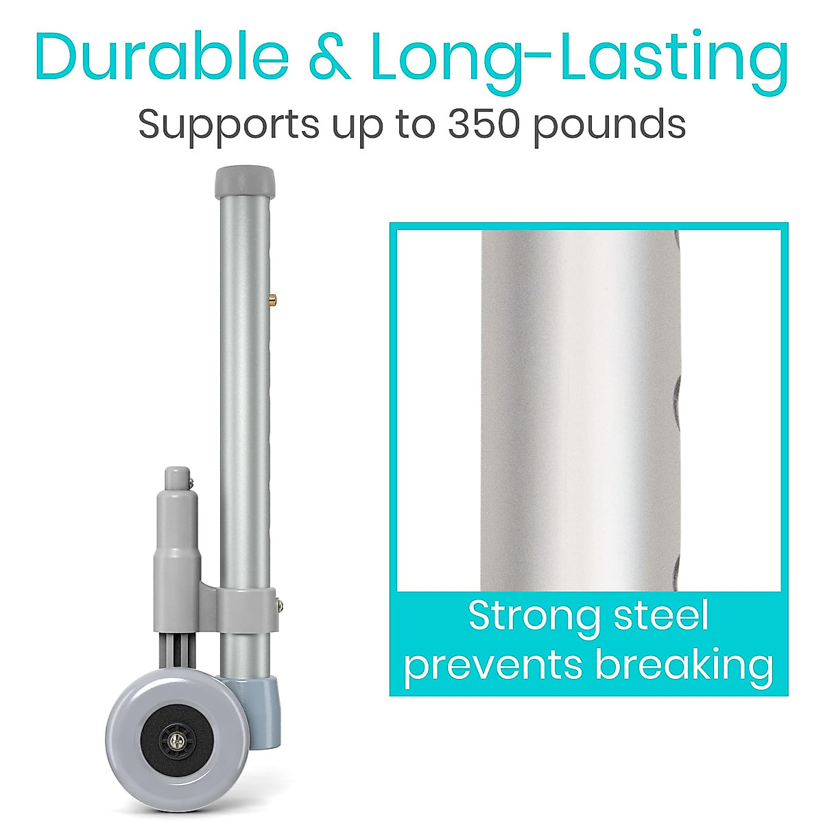 Vive Walker Wheels with Brakes - Mobility Aid Equipment for Seniors - Replacement Parts for Back Stability Safety - 3 Inch Rear Glide Rubber Wheel - Swivel/Lock Universal Adjustable Design