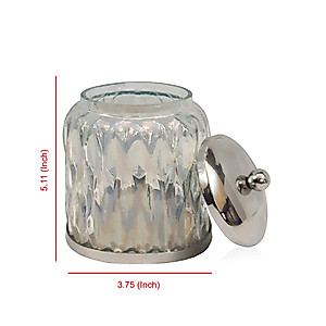 nu steel GLA330-1 Glacier Q tip Holder, Bathroom Vanity Glass Storage Organiser Canister, Apothecary Jar Swabs, Round Cotton Balls, Rainbow Lustre Finish