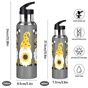 Bee Gnomes Leak Free Insulated Bottles with Handle 32 oz Vaccuum Bottle with Straw Lid Thermal Bottle for Hiking Camping Cycling BAP-Free