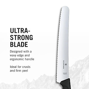 Victorinox Swiss Classic Bread Knife - Serrated Kitchen Knife for Home Essentials - Perfect for Cutting Bread, Fruit & Vegetables - Black Handle, Serrated Edge, 8.5"