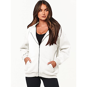 ANRABESS Womens Zip Up Hoodies Long Sleeve Oversized Sweatshirts Fleece Y2K Jacket Pockets 2025 Fall Outfits Fashion Clothes White Small