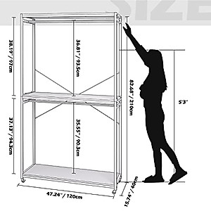 TOPSKY Clothes Rack, Clothing Garment Rack on Wheels, 3 Tiers Shelves Double Hanging Rod Clothes Garment Racks with Storage Shelves Heavy Duty (Rustic Brown)