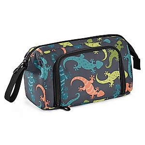 Fisyme Lizards Gecko Colorful Pencil Case Large Capacity Pencil Pouch Pen Bags Box Big Makeup Pencil Case Organizer
