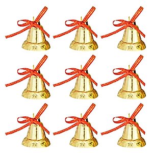 ULTNICE 9 Pcs Christmas Tree Small Golden Bells Festival Hanging Pendant Decor