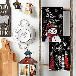 Artoid Mode Black Snowman Let It Snow Xmas Trees Hello Winter Kitchen Towels Dish Towels, 18x26 Inch Daily Seasonal Christmas Decoration Hand Towels Set of 2