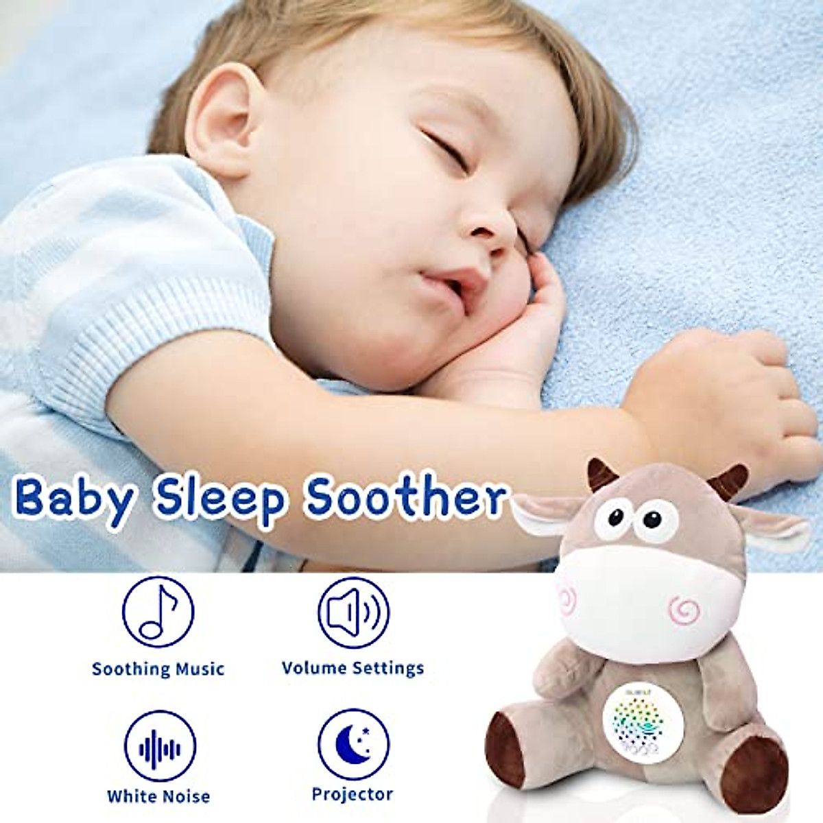 Growinlove Baby Sleep Soother with Music and Projector Night Light, White Noise Sound Machine Baby Soother Musical Toy, Volume Control Toddlers Sleep Aid for Newborns Baby Gift