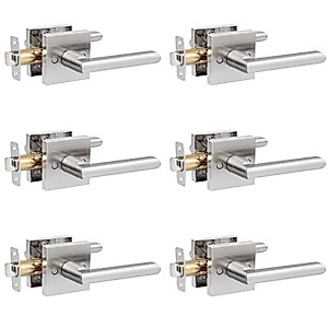 HOSOM 6 Pack Passage Door Handles Interior Door Levers for Hallway, Closet Doors Heavy Duty No Locking Door Handle Set, Satin Nickel Finished with Square Plate