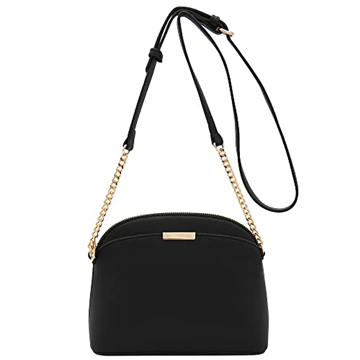 FashionPuzzle Saffiano Small Dome Crossbody bag with Chain Strap (Black)