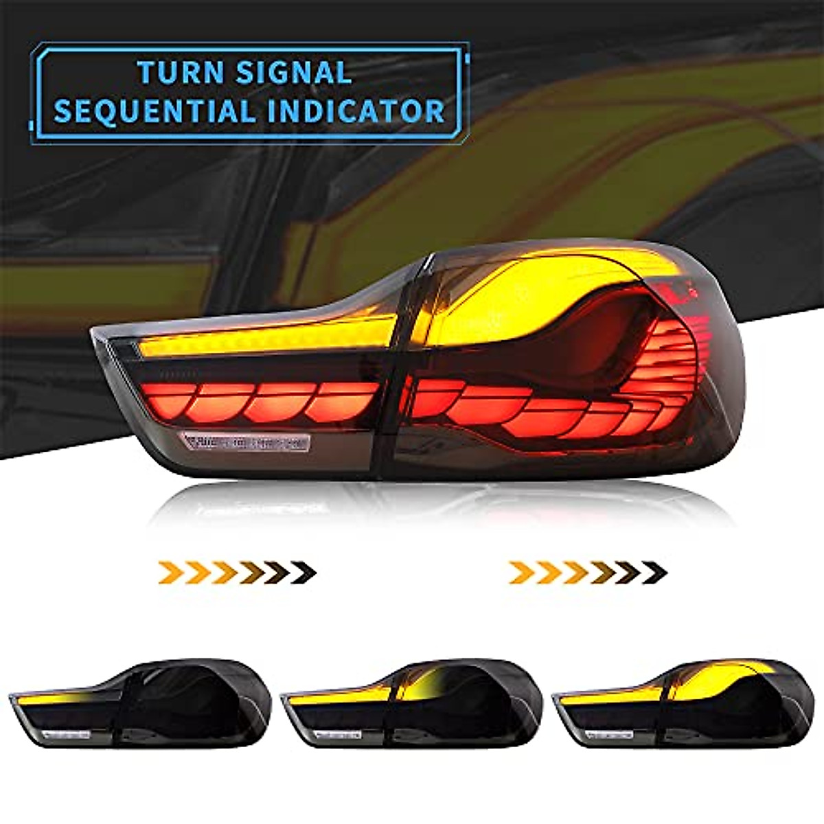 VLAND LED Tail Lights Compatible with 4-series BMW GTS F32 F33 F36 F82 F83 2014-2020 Sedan/ Convertible/ Coupe w/Sequential w/Dynamic Animation Dragon Scale (Smoke)