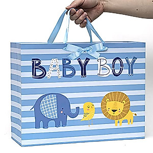 Loveinside Baby Boy Gift Bag with Tissue Paper and Greeting Card for Baby Shower, New Parents, and More - 16.5" x 12.6" x 5.7", 1 Pcs
