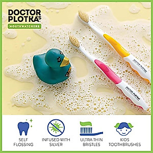 MOUTHWATCHERS Dr Plotkas Extra Soft Kids Toothbrushes Manual Flossing Toothbrushes | Ultra Clean Nano Toothbrushes | 4 Pack – 2 Yellow and 2 Pink Childrens Toothbrushes