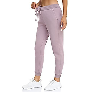 Colorfulkoala Women's Fleece Lined Jersey Joggers with Pockets Thermal Sweatpants Casual Lounge Pants(S, Mauve)