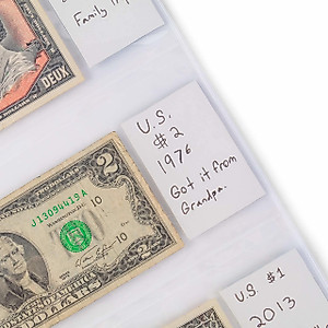 3-Pocket Vinyl Bill Sleeves 20 Pages - Bill Holders for Collectors - 8 x 3.5 Collecting Album Supplies - Vintage Currency Collection Protection - Great for Coupons, Receipts, and Record Keeping