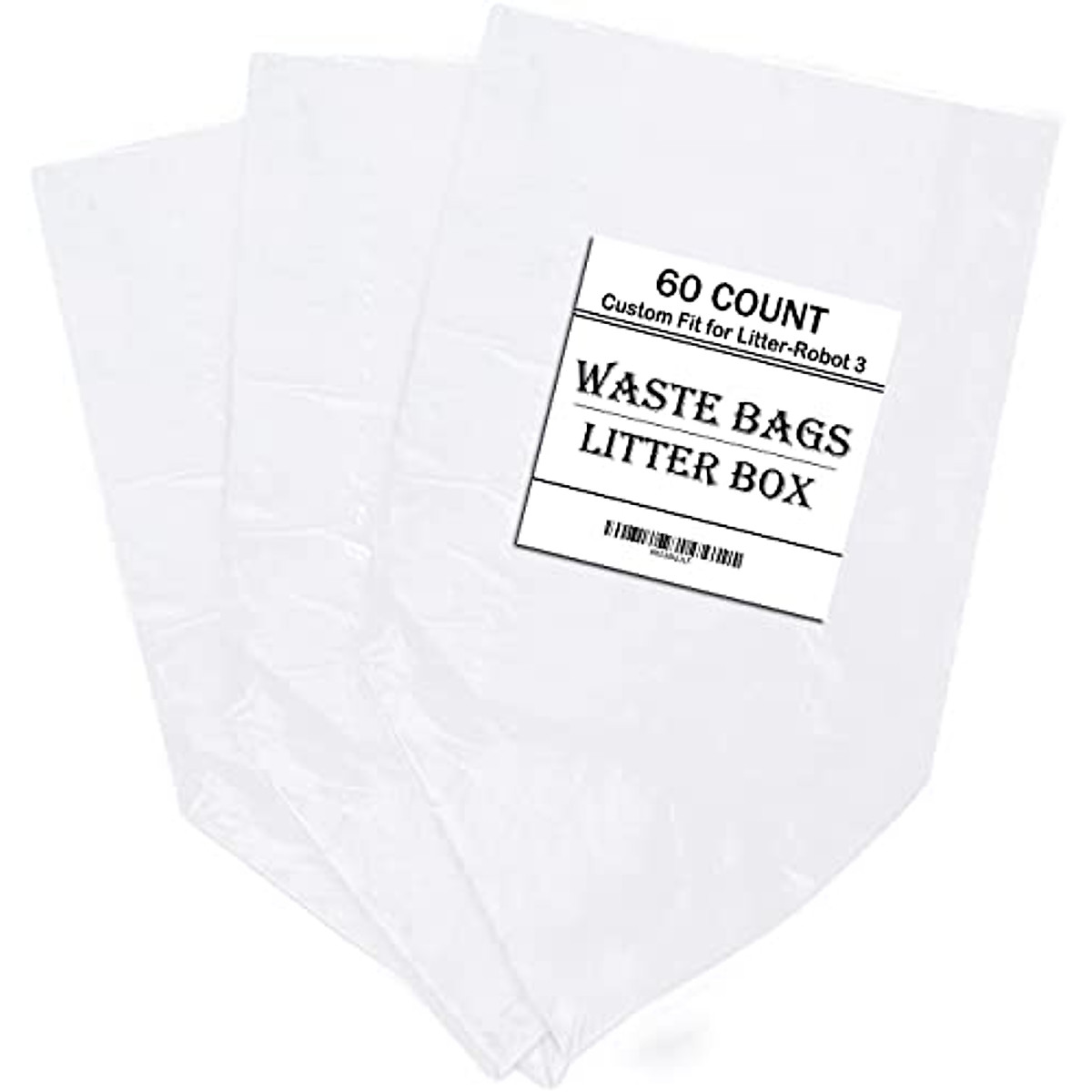 WECATION Replacement Waste Drawer Liners Compatible with Litter Bag Robot 3, 60 Count Waste Bags, 9-11 Gallons