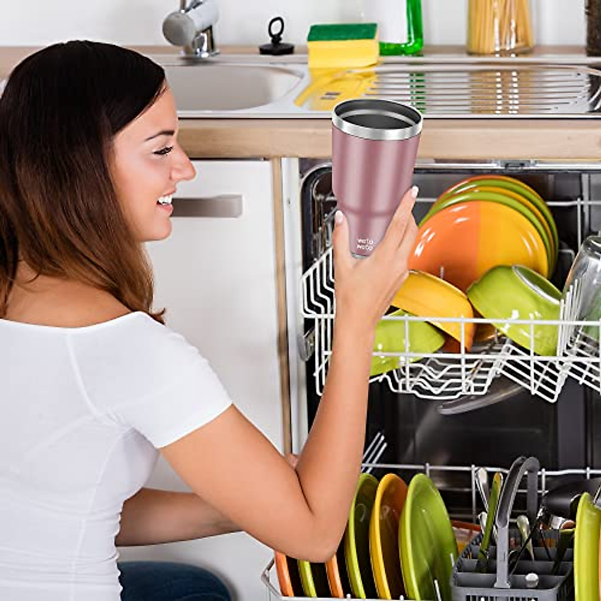 WETOWETO 30 oz Tumbler Stainless Steel Vacuum Insulated Coffee Ice Cup Double Wall Vacuum Coffee Cup Thermal Cups for Hot and Cold drinks, Suitable for Beach, Travel, Party, Office (Rose Gold, 1 Pack)