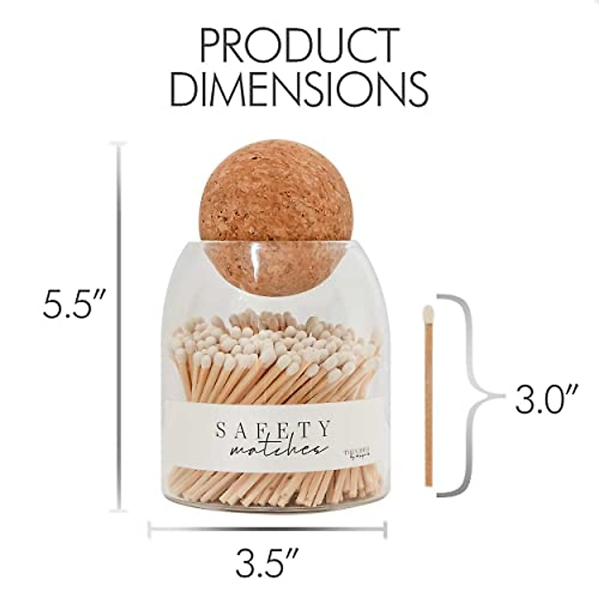 Decorative White Safety Wooden Match Holder | Cute Glass Bottle Jar for Lighting Candles | Premium Long 3” Bulk Long Matchsticks | 135 Matches in Cloche with Striker | Home Decor Family Room