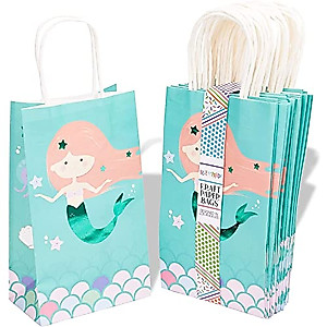 BLUE PANDA Mermaid Party Favor Gift Bags with Handles, Kids Birthday Decorations (24 Pack)