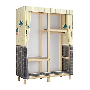 Walnut Folding Wardrobe with Wood Frame, Storage Closet, Portable Wardrobe Organizer Shelf, Bedroom Standing Cabinet