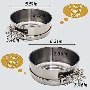 Hamiledyi 2 Pcs Dog Crate Bowl Stainless Steel Puppy Bowls Durable Spill-Proof Pet Water Bowl Hanging Water/Food Metal Bowls for Puppy Medium-Sized Dogs Cats (5.51'' x 2.2'')
