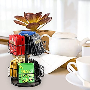 Frcctre Tea Bag Organizer, 360 Degree Tea Bag Spining Carousel Organizer with 6 Compartments, Lazy Susan Sugar Coffee Creamer Caddy for Kitchen Counter Cabinet Organizer, Up to 60 Tea Bags Storage