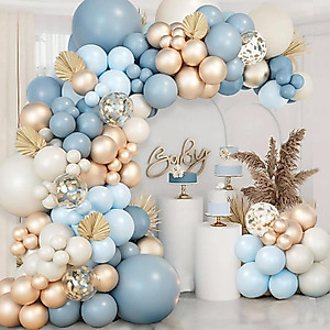 Dusty Baby Blue Balloons Arch Garland Kit with Champagne Balloons for Dusty Blue Baby Shower Decorations Birthday Boho Bridal Shower Party Decor