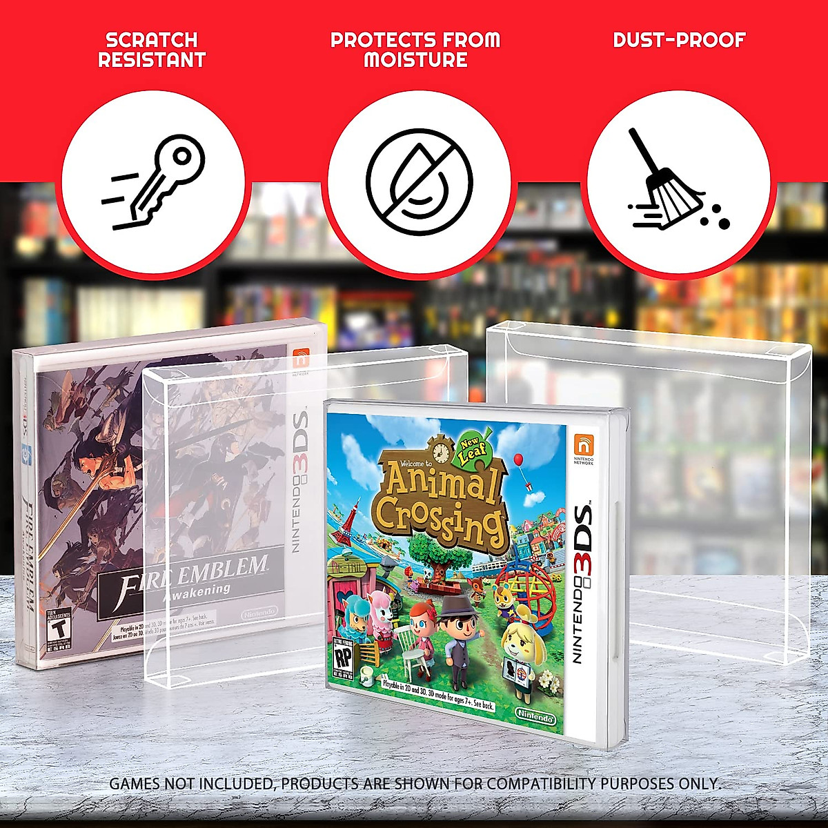 Premium Display Case Protectors Compatible for Nintendo 3DS Game Box , 0.40mm Thick and Clear PET Plastic Cases Compatible for Pokemon, Super Smash, Animal Crossing, Zelda, Minecraft (Pack of 25)